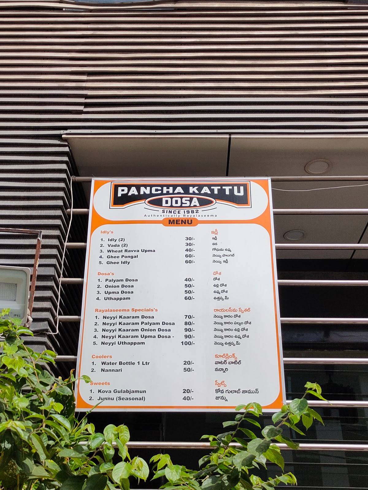 Menu at PANCHA KATTU DOSA, Hyderabad, Japanese park