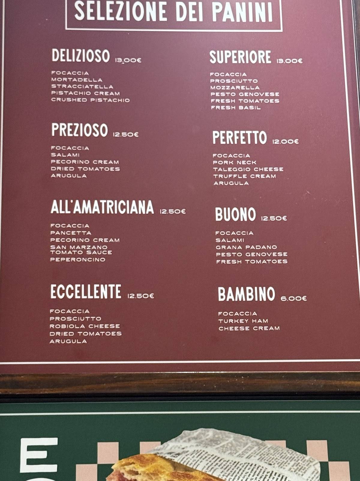 Menu at Panini Bar Franco Romano, Dubrovnik