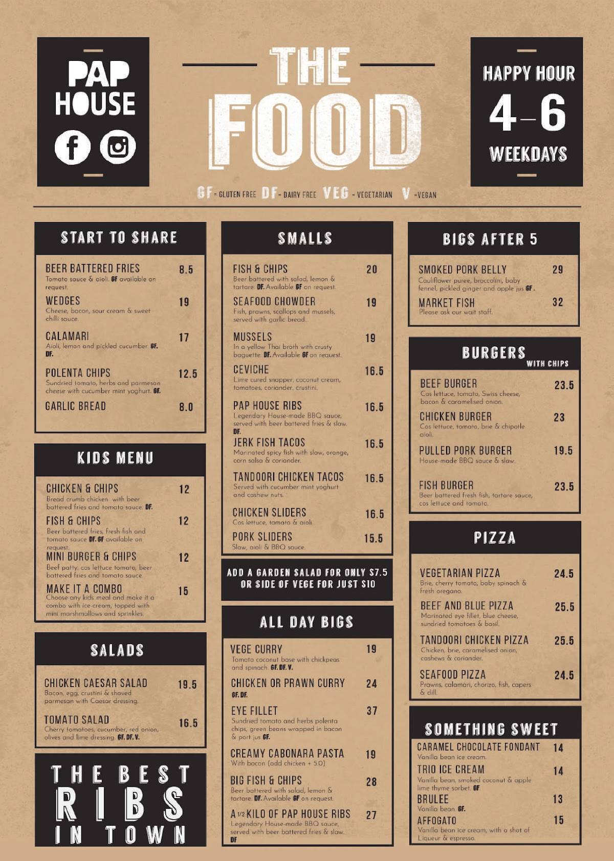 Menu at Pap House Restaurant & Bar Papamoa, Papamoa