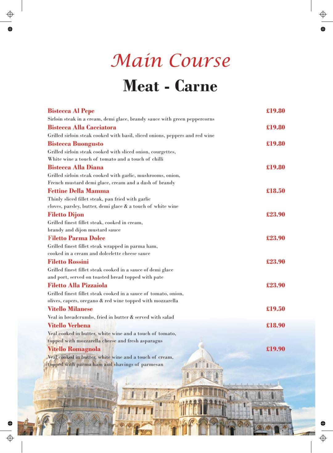 Menu at Papa Ciccio's Restaurant, Sheffield