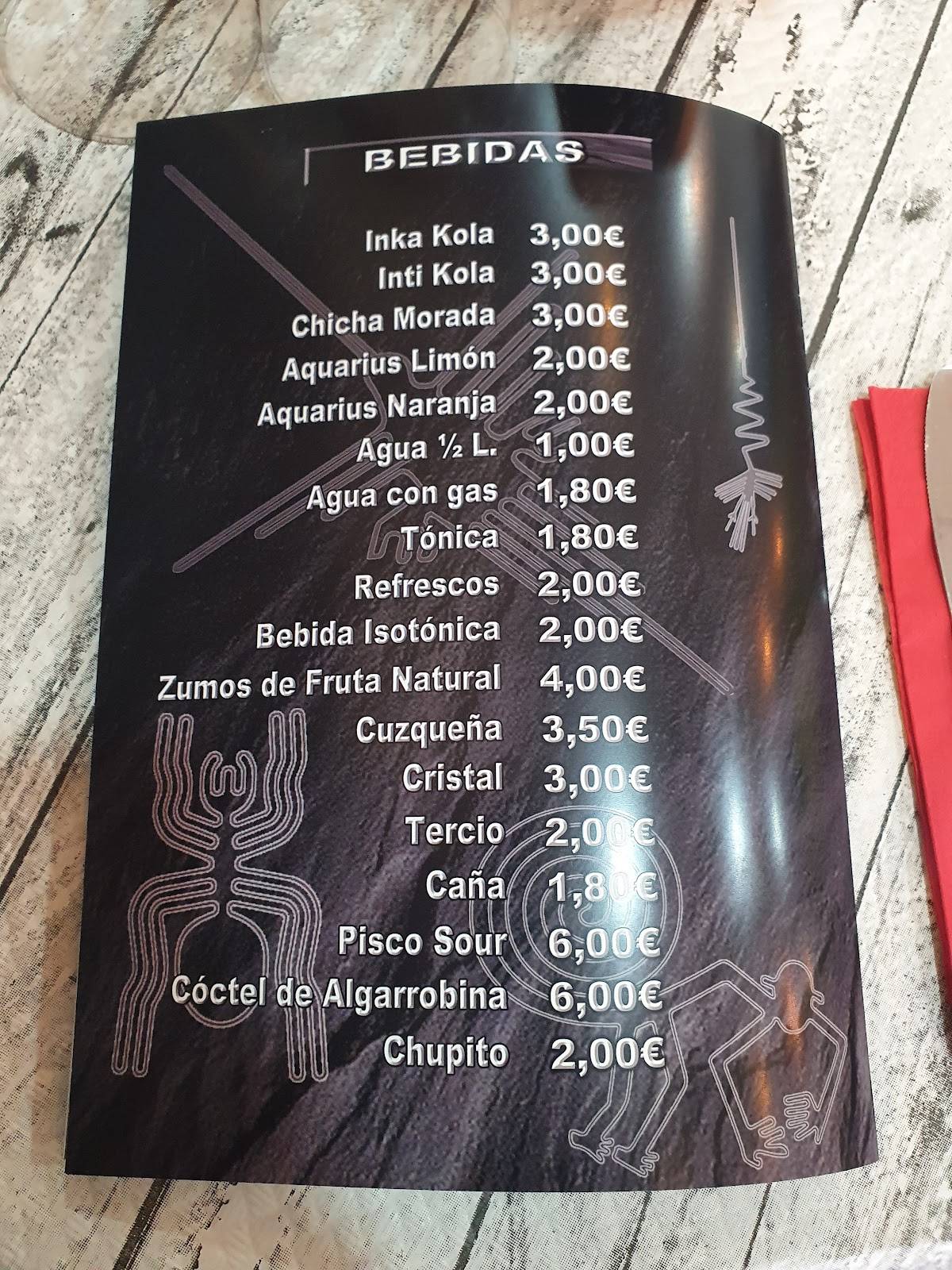 Carta del restaurante Pepita Perú, Alicante