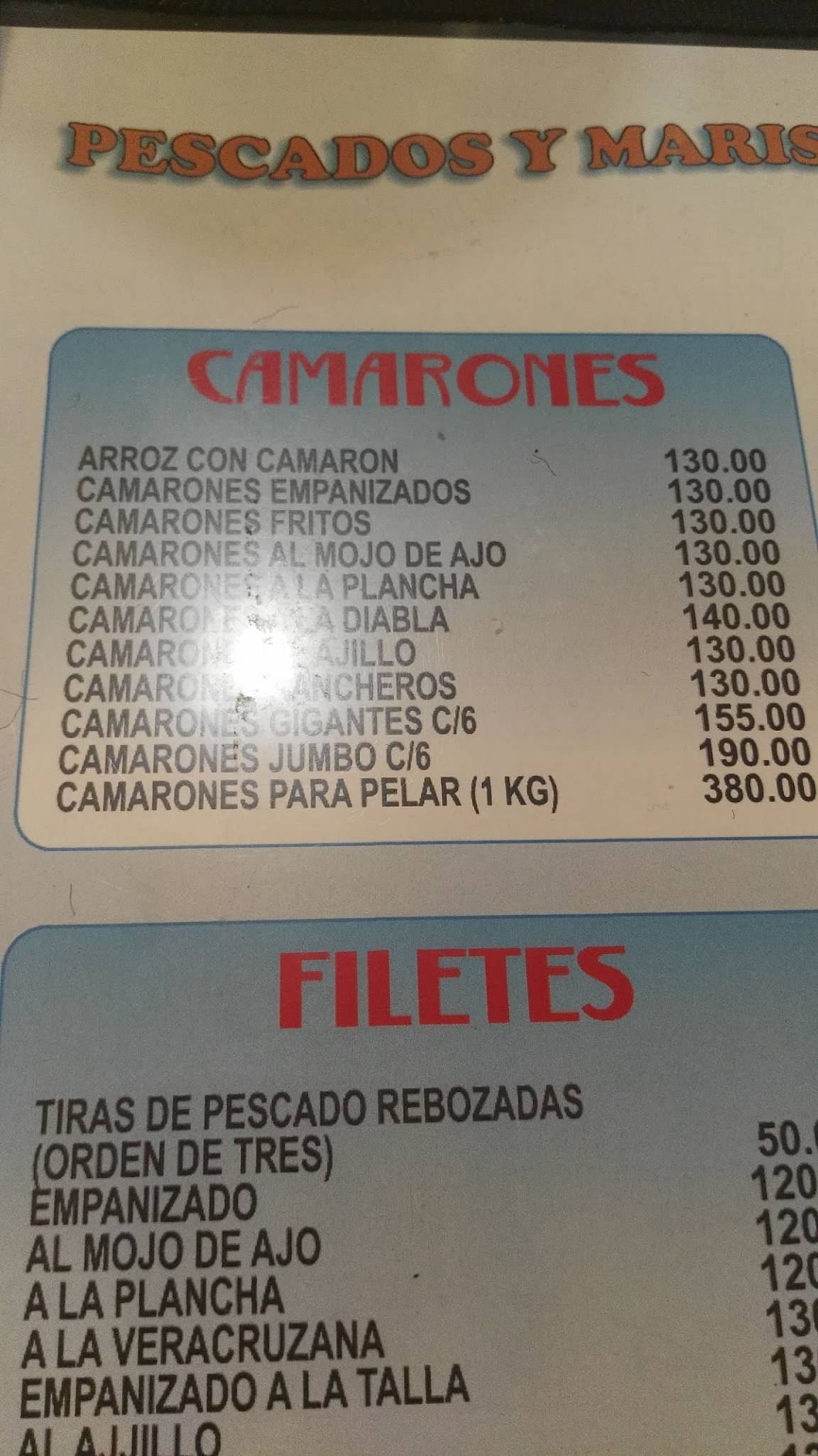 Carta del restaurante Pescados y Mariscos El 70, Ciudad del México