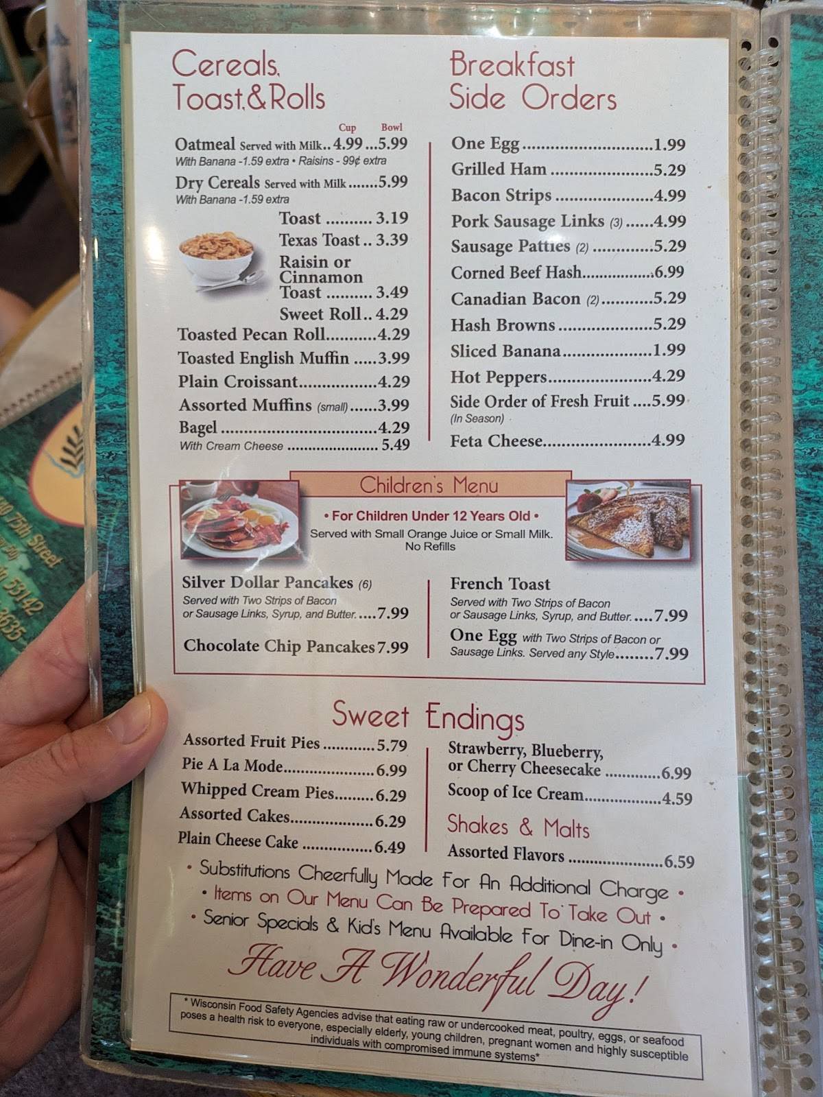 Menu at Phoenix Family Restaurant, Kenosha