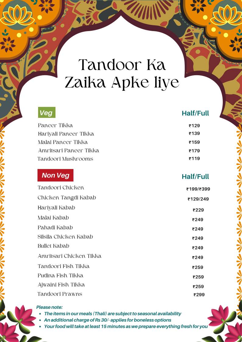 Menu at Pind Da Dhaba, Chandipur