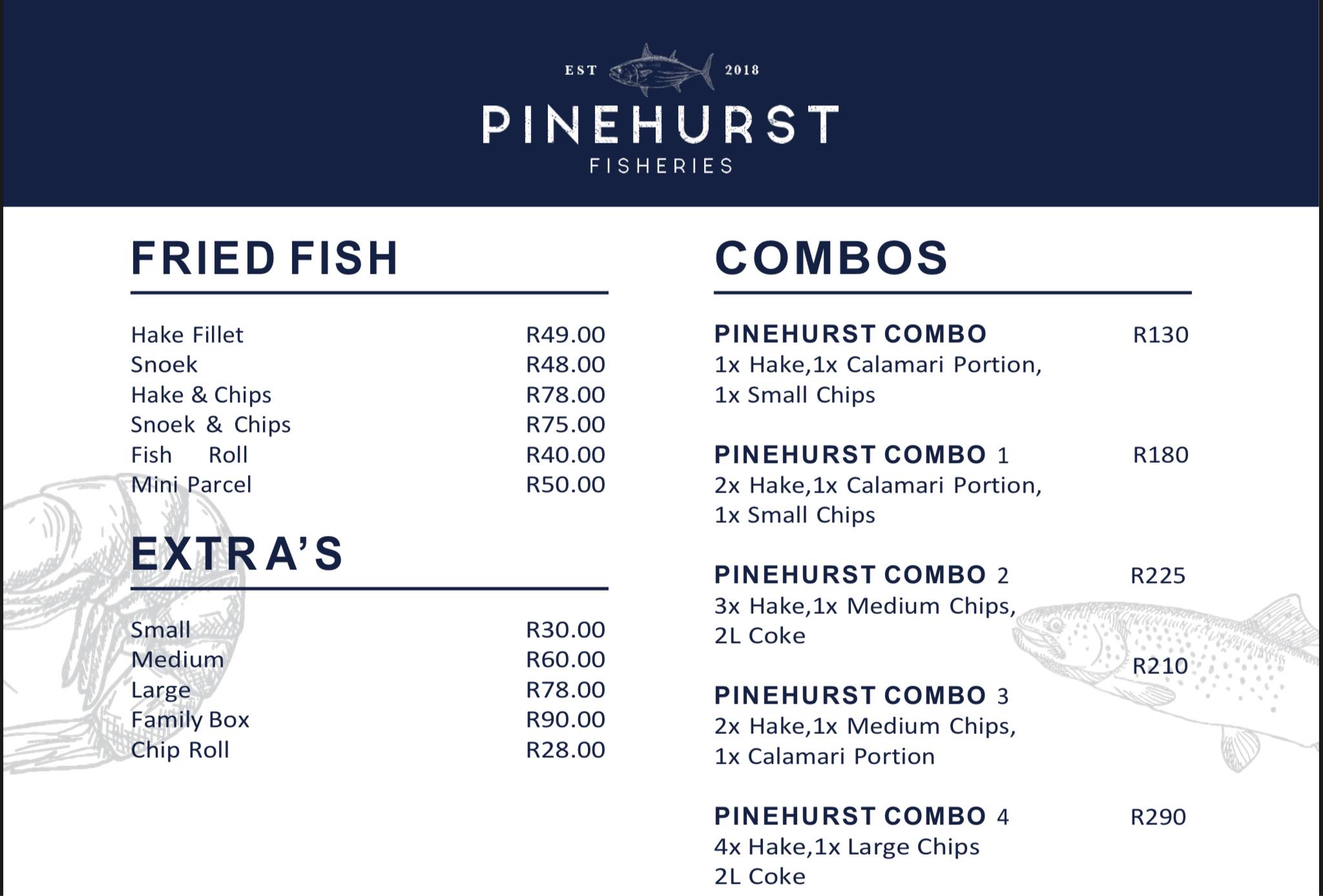 Menu at Pinehurst Fisheries Durbanville restaurant, Cape Town