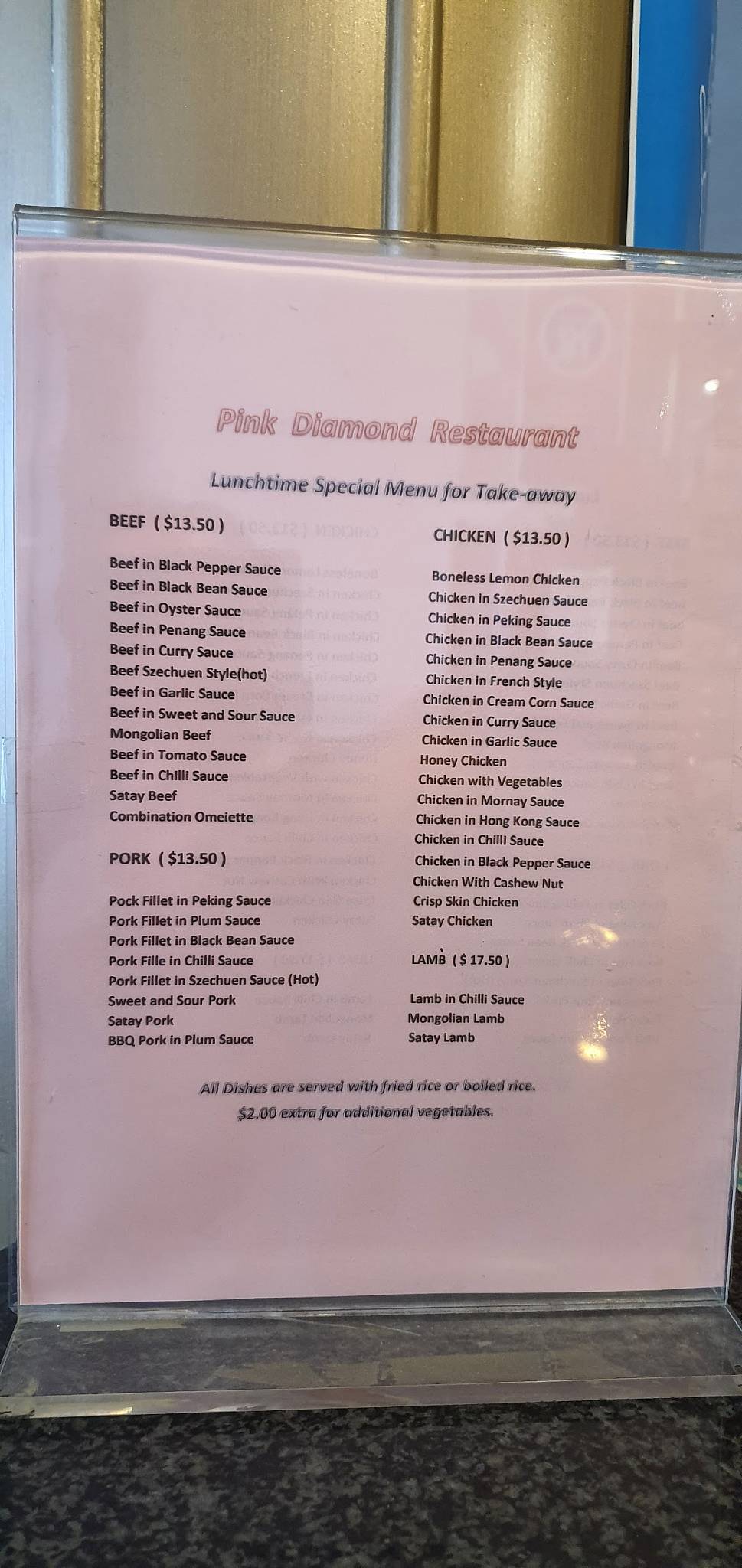 Menu at Pink Diamond Chinese Restaurant, Campbelltown, 4 Blaxland Rd