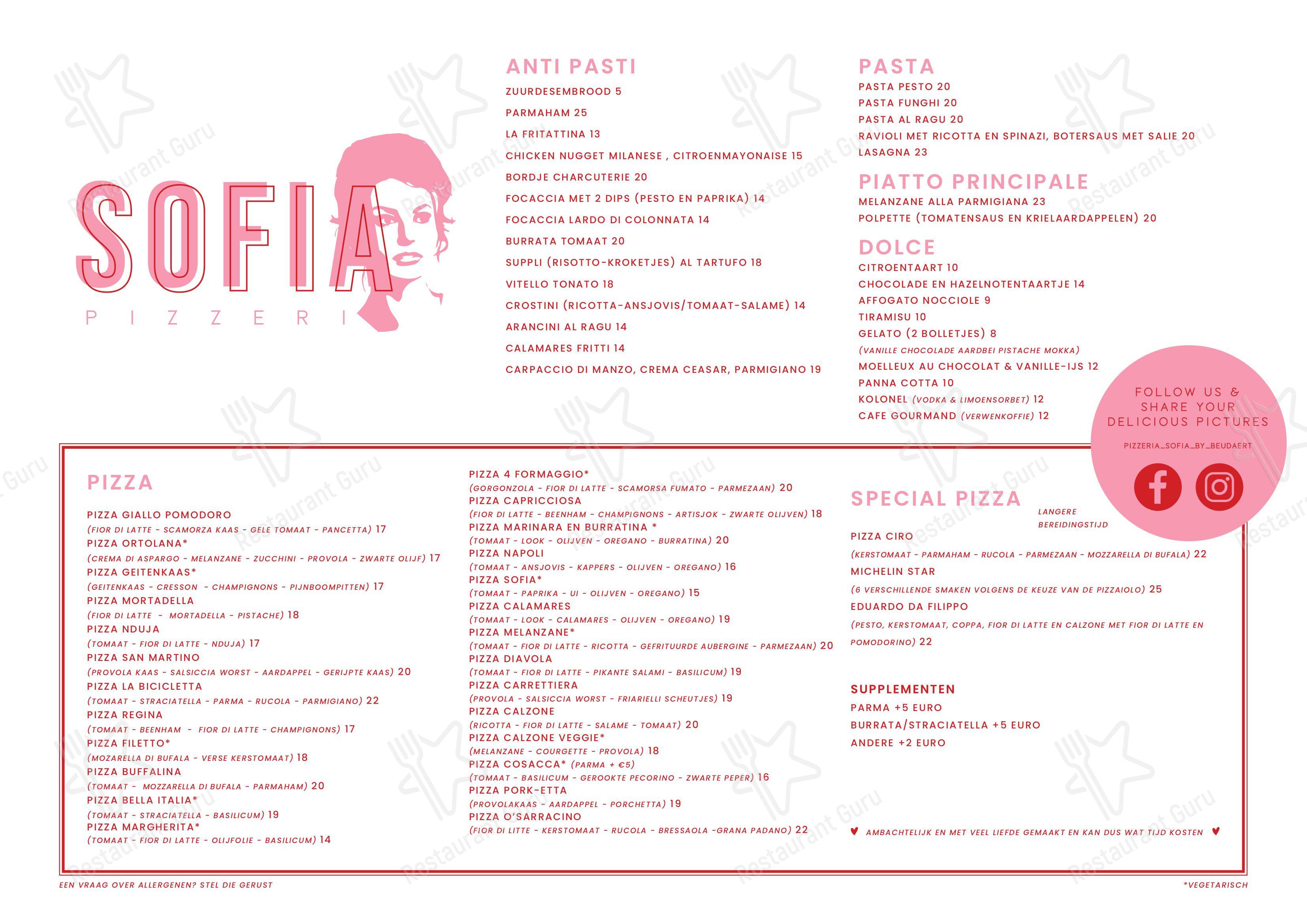 Menu at Pizzeria Sofia, Kortrijk