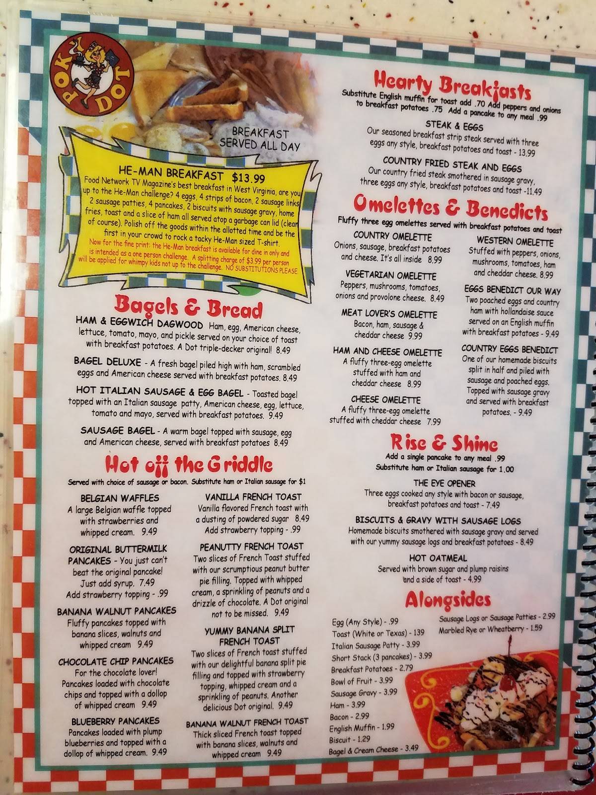 Menu at Poky Dot restaurant, Fairmont