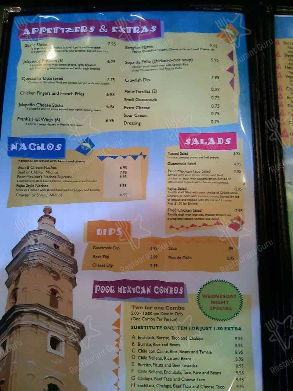 Menu at Poor Mexican restaurant, Spanish Fort, AL-181 #134