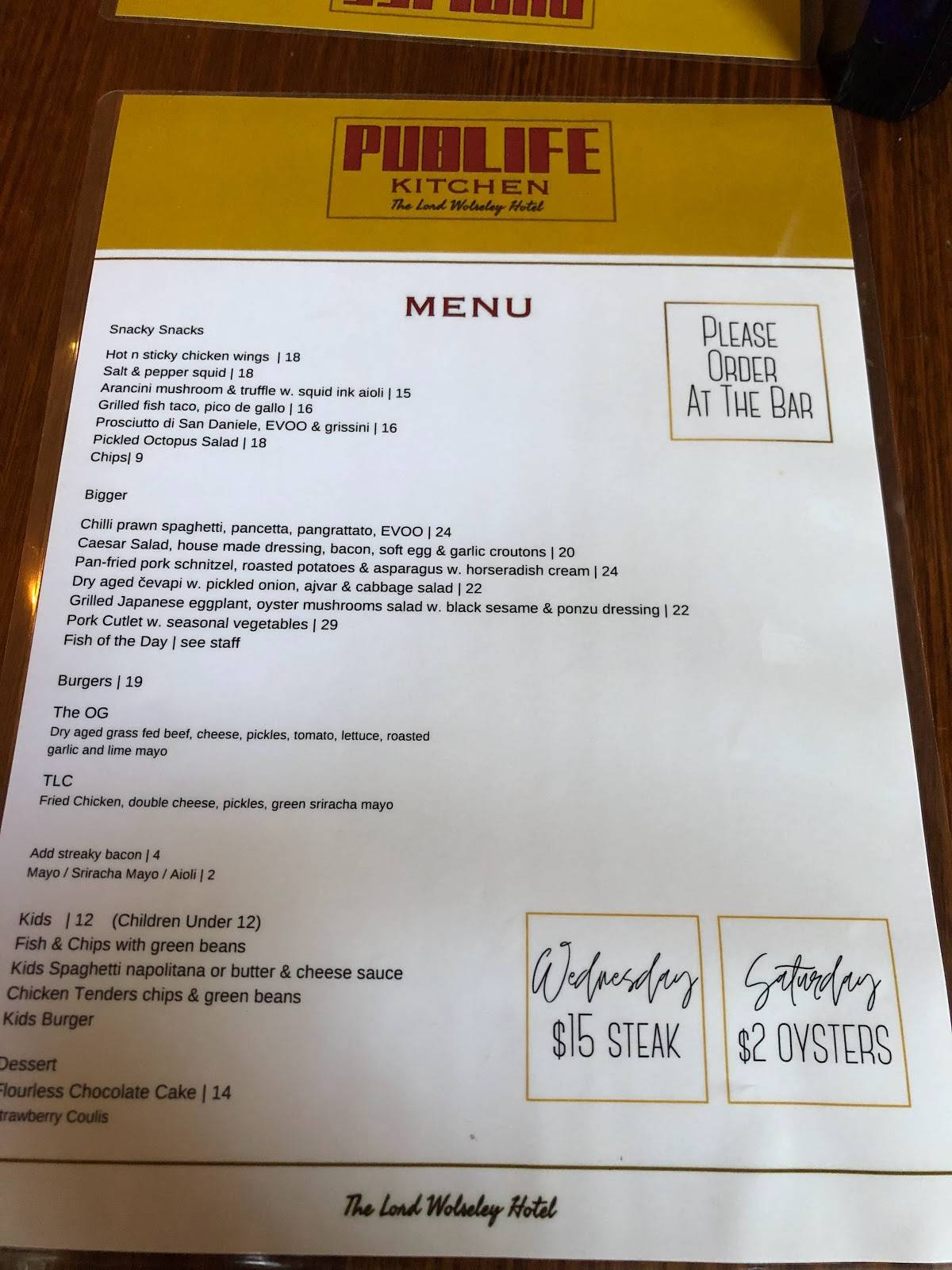 Menu at Pub Life Kitchen, Ultimo, 265 Bulwara Rd