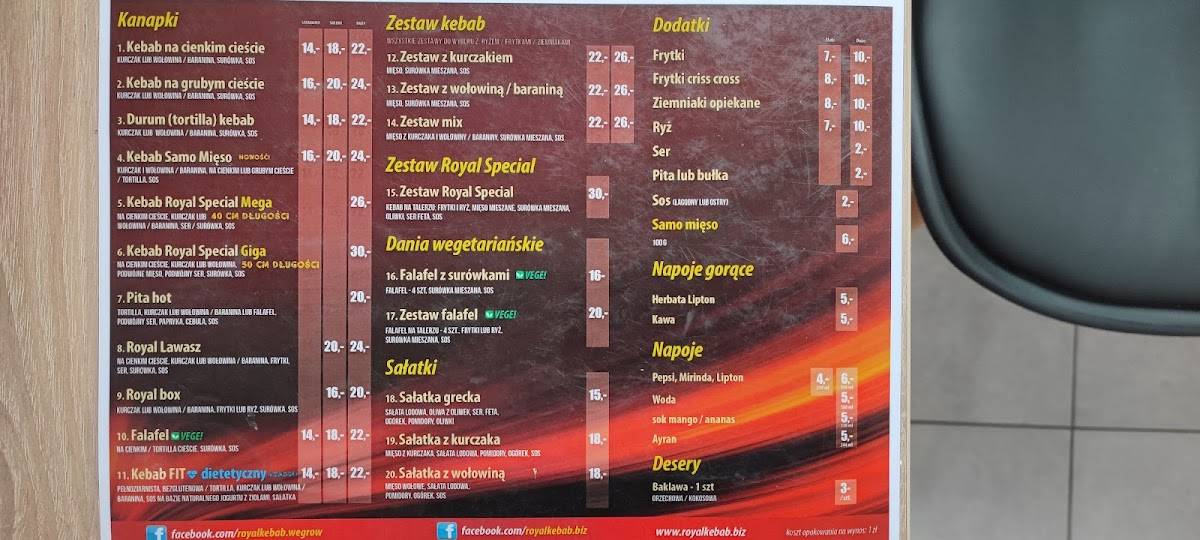 Menu at ROYAL KEBAB, Stryków