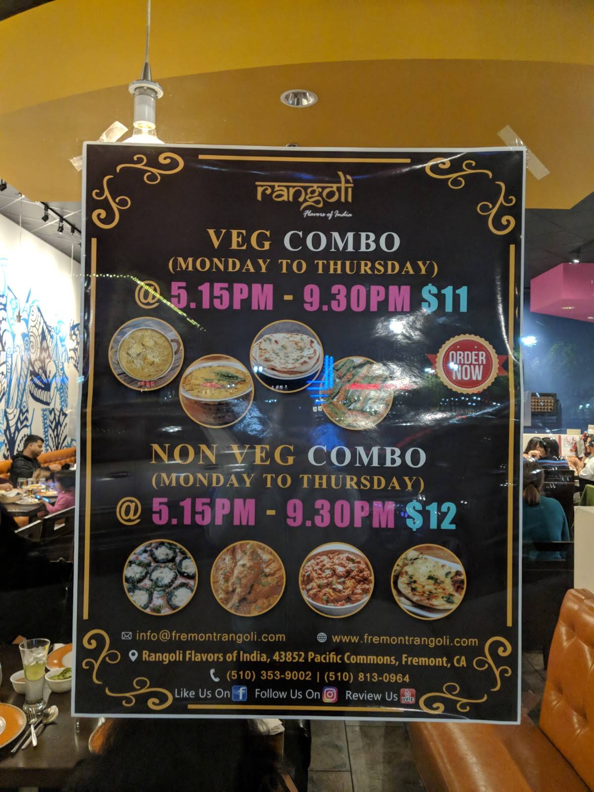Menu at Rangoli Flavors of India restaurant, Fremont