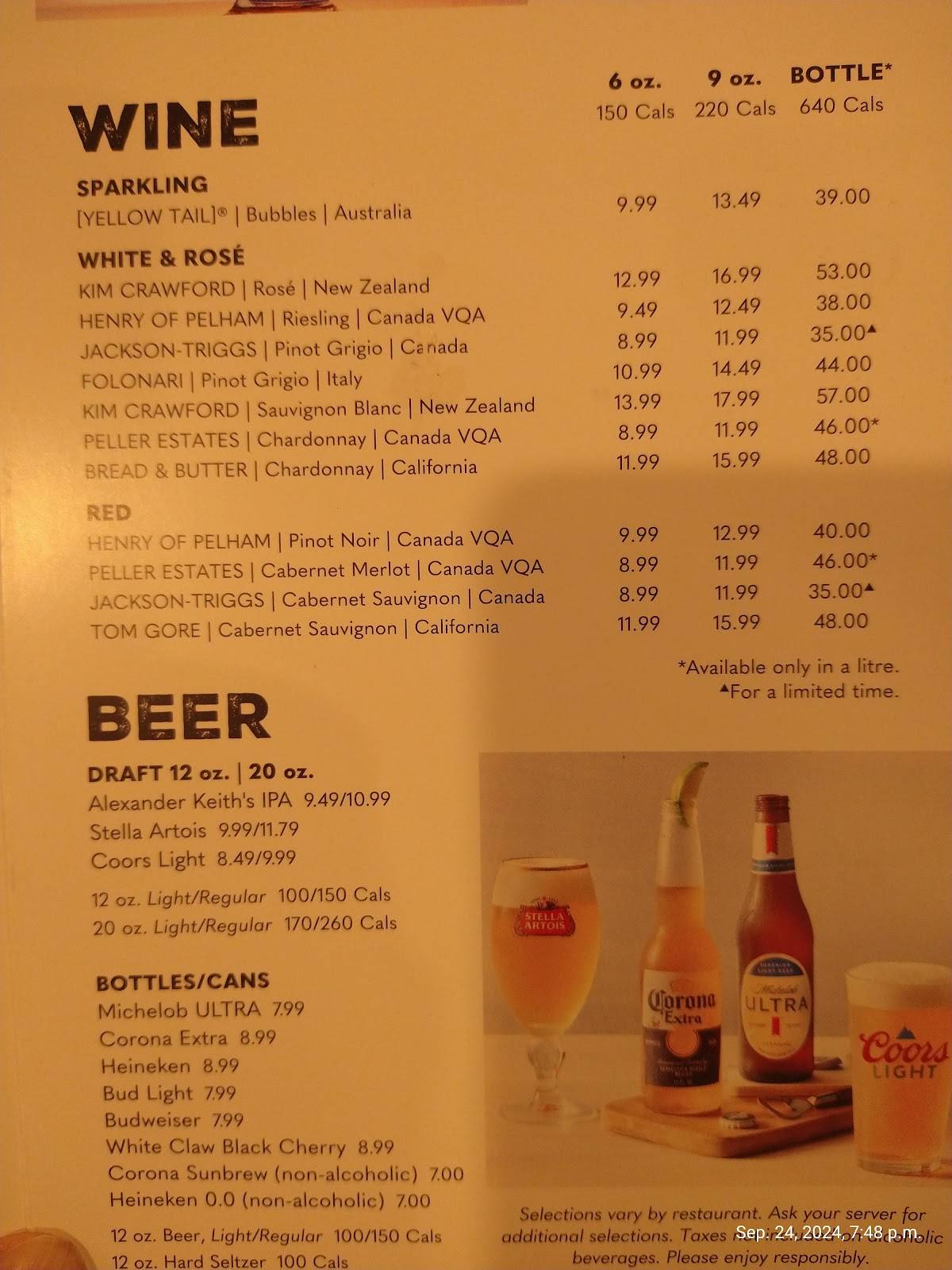 Menu at Red Lobster restaurant, Kitchener