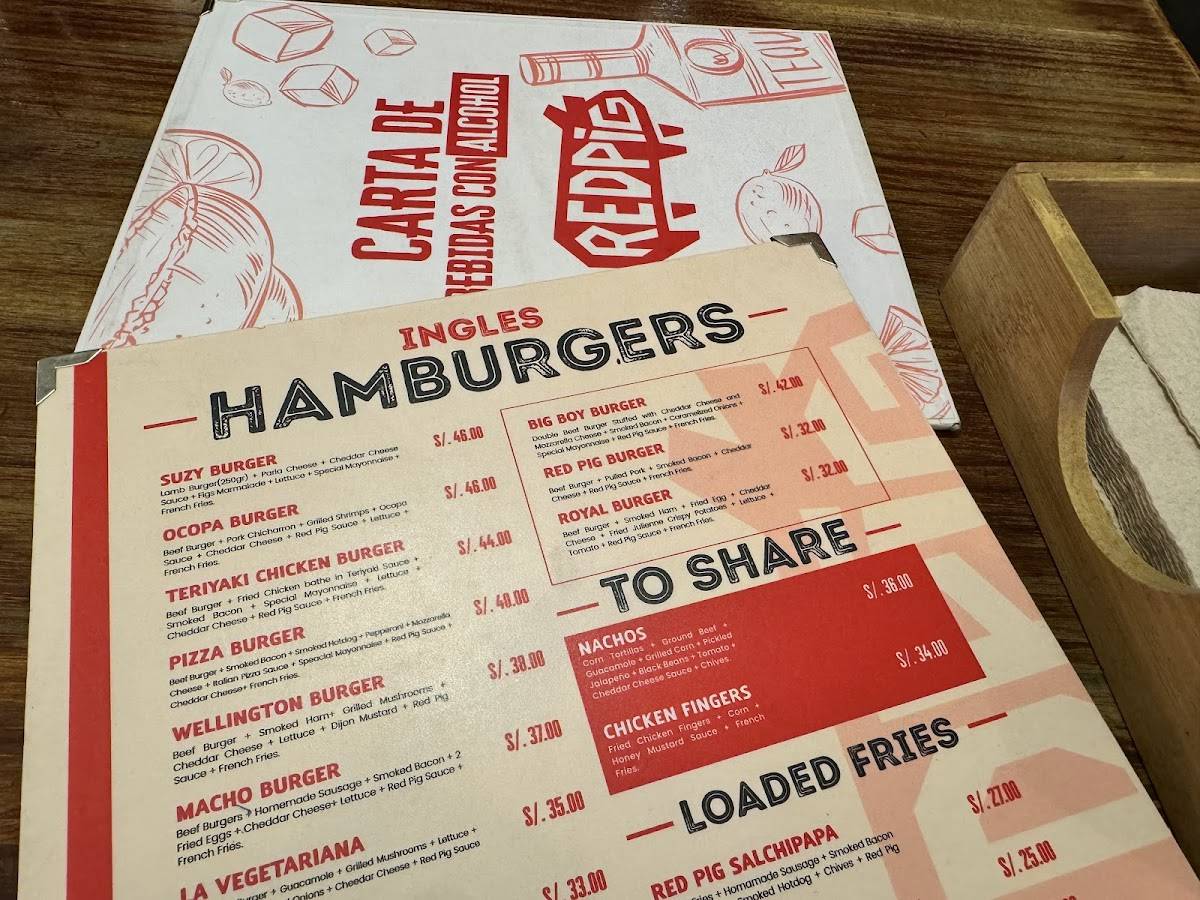 Menu at Red Pig restaurant, Arequipa