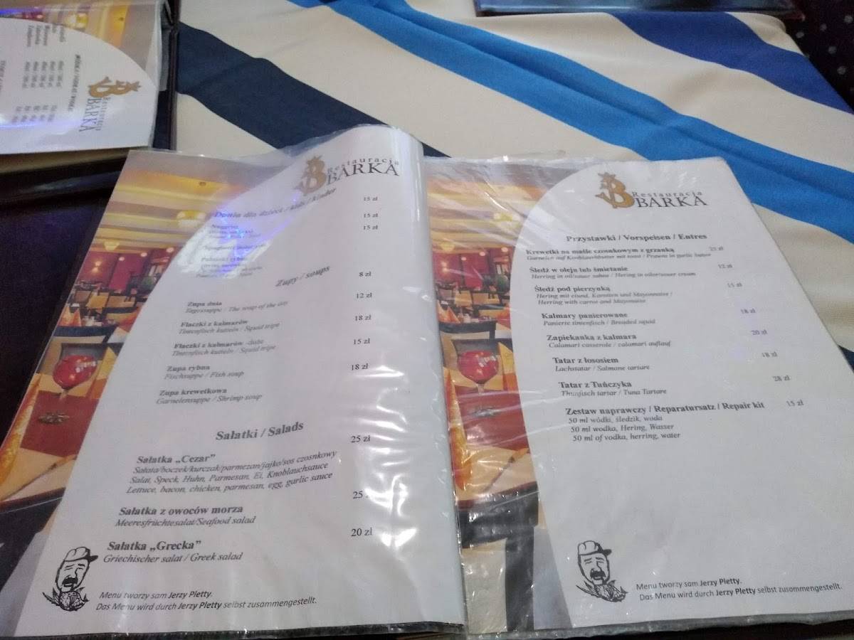 Menu at Restauracja Barka, Kolobrzeg
