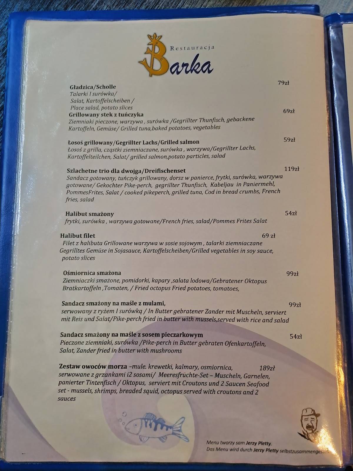 Menu at Restauracja Barka, Kolobrzeg