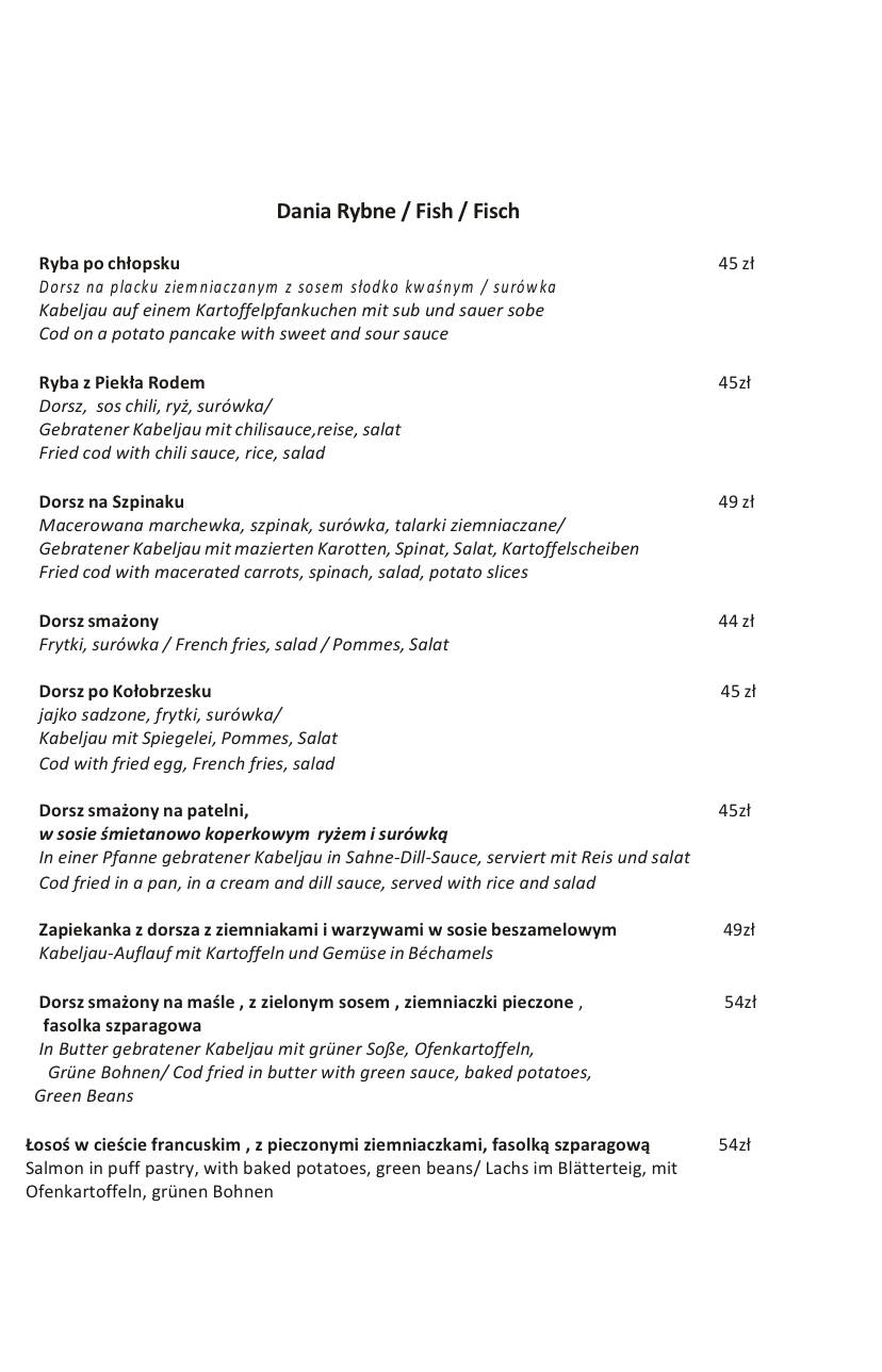 Menu at Restauracja Barka, Kolobrzeg