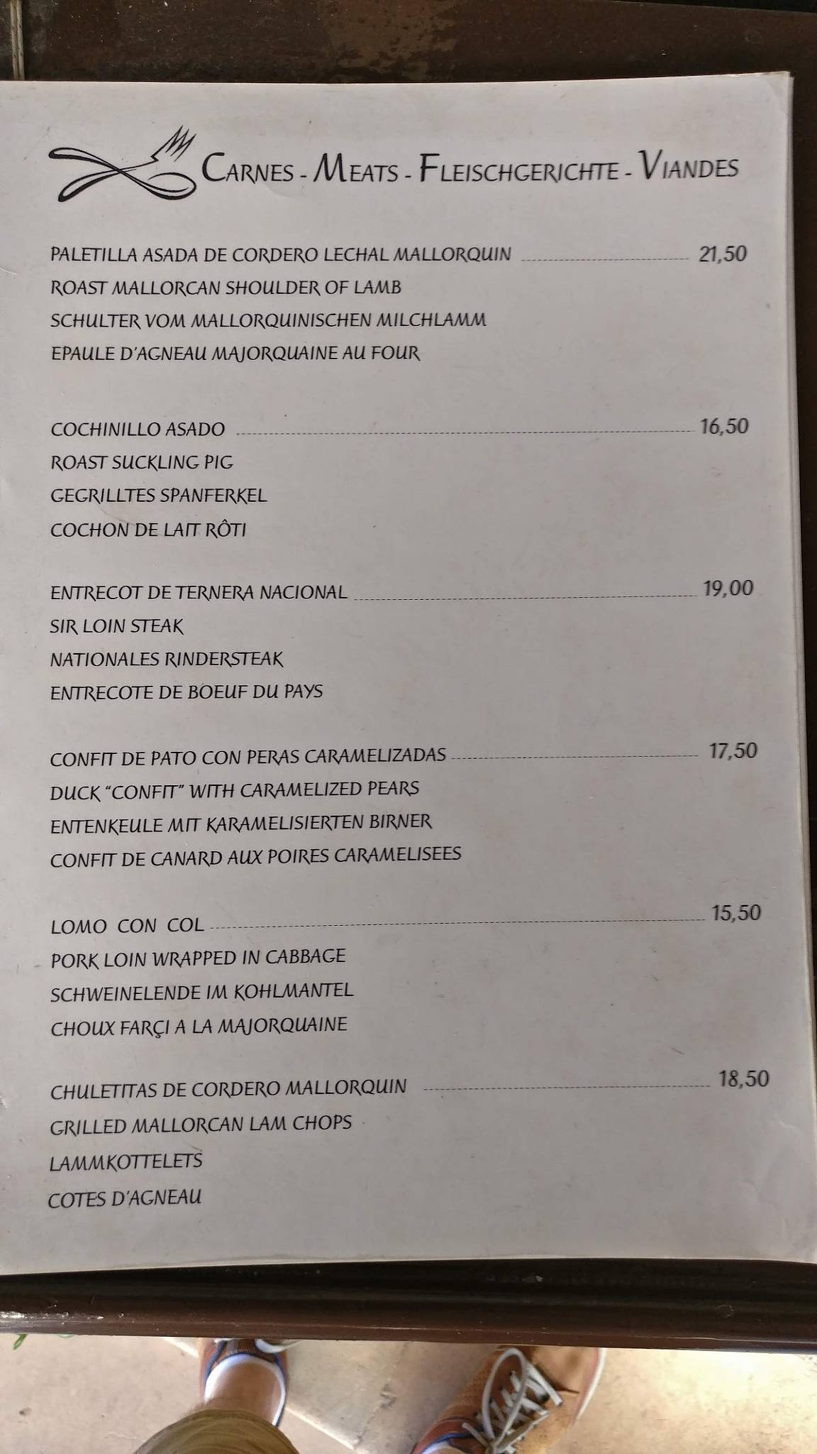 Menu at Restaurant Celler El Molí, Pollença