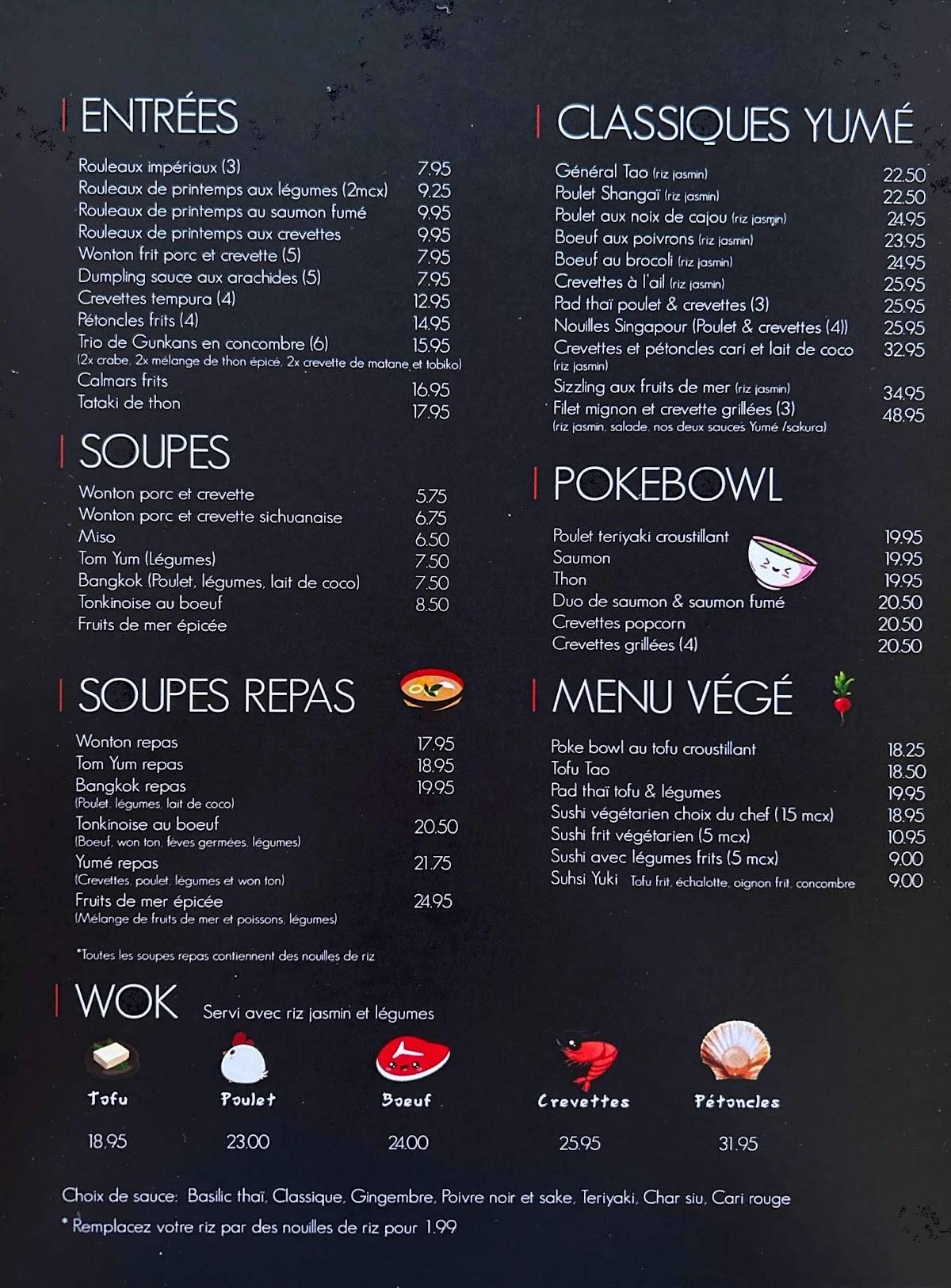Menu at Restaurant Yumé, Saint-Jean-de-Matha