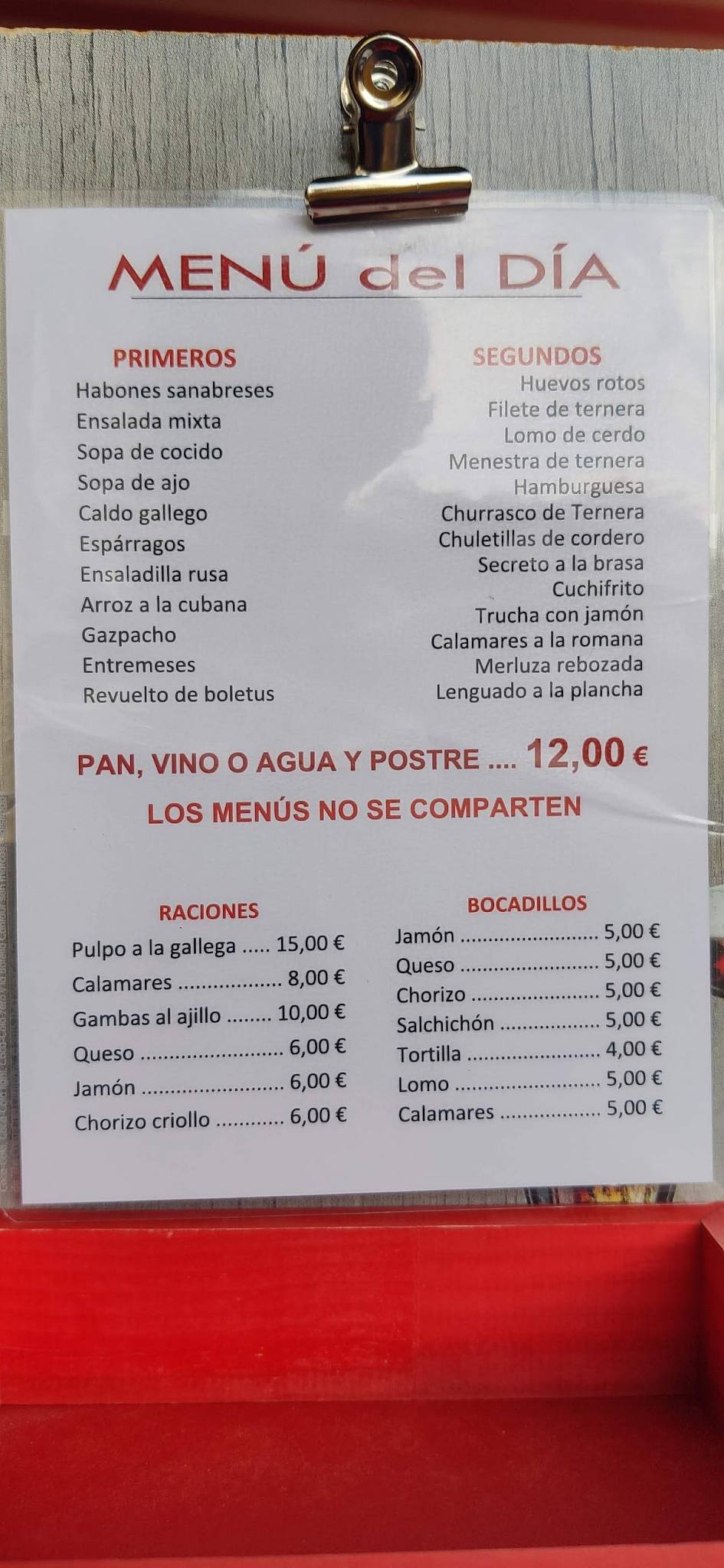 Carta del restaurante Don Paco, Palacios del Goda, Autovía del Noroeste