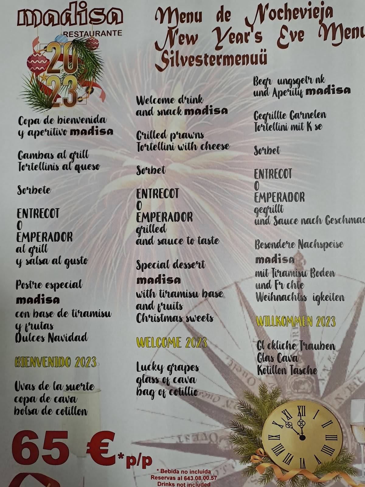 Menu at Calpe restaurant, Calp