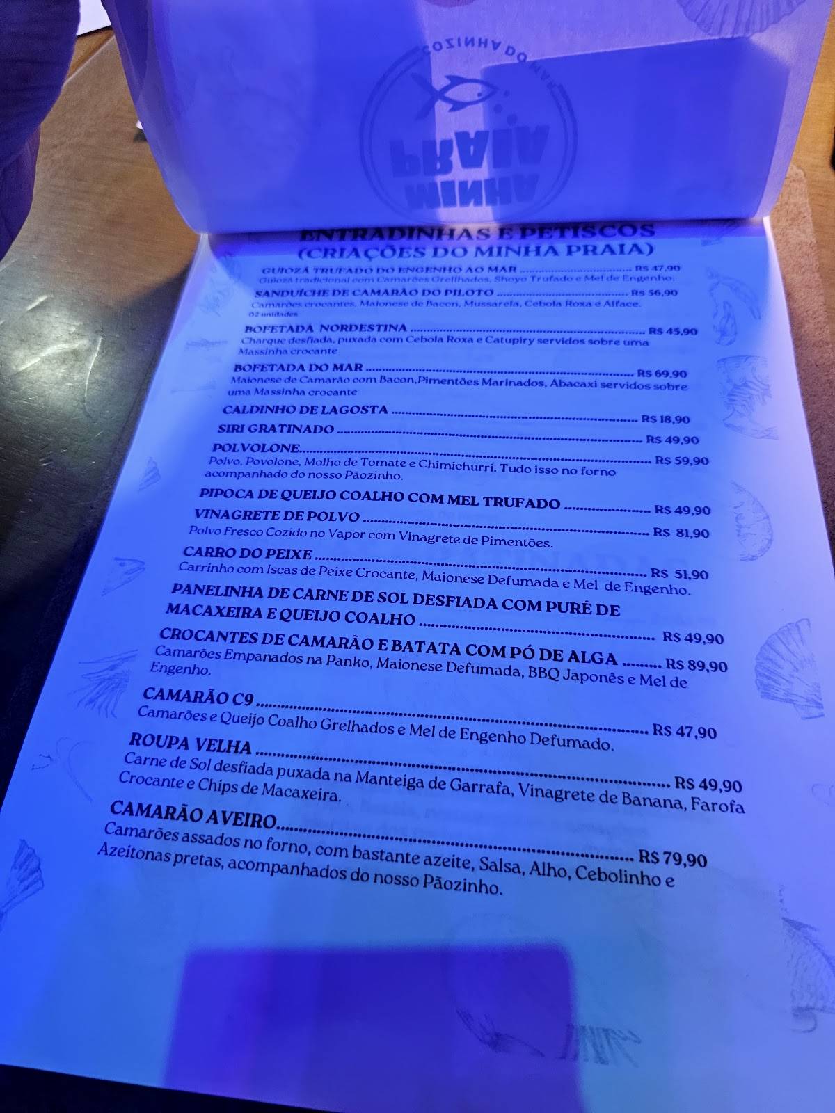 Menu at Minha Praia restaurant, Ipojuca