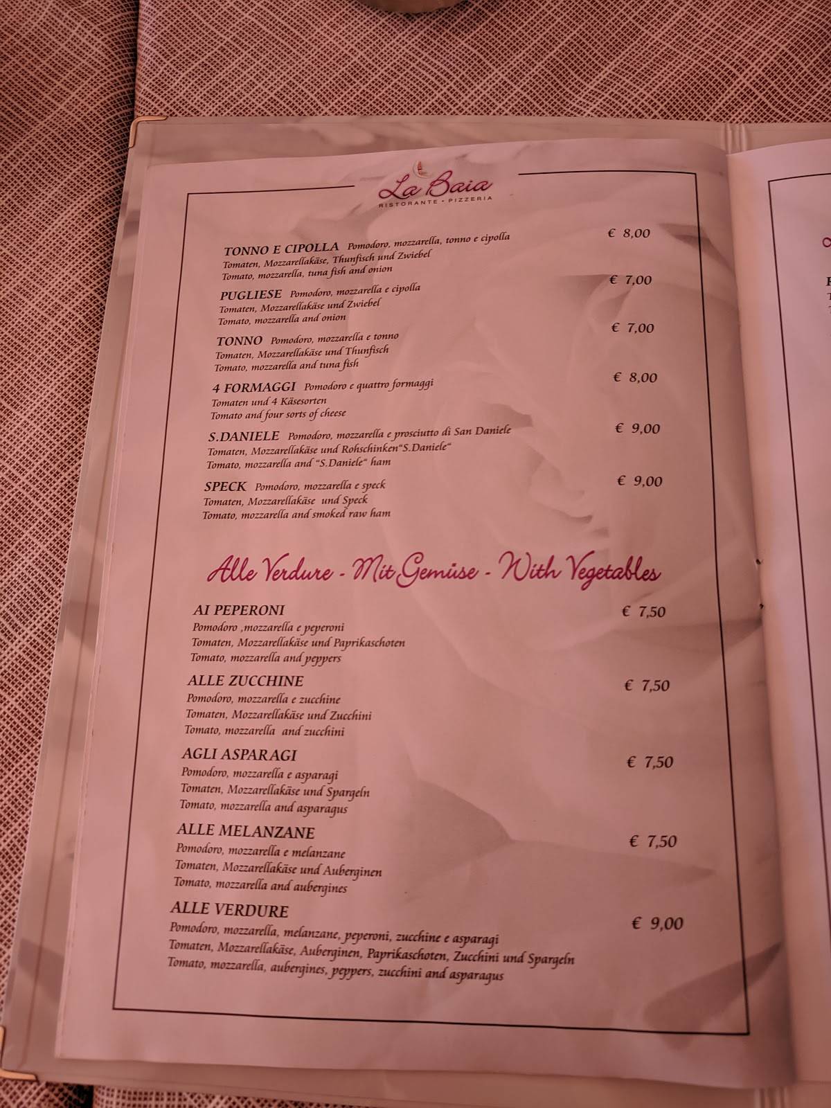 Speisekarte von Ristorante La Baia, Duna Verde