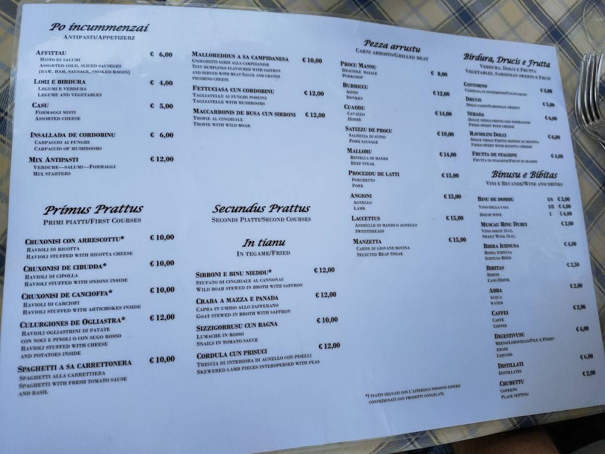 Menu da Ristorante Pani e Casu Cagliari, Cagliari, Via Santa Croce