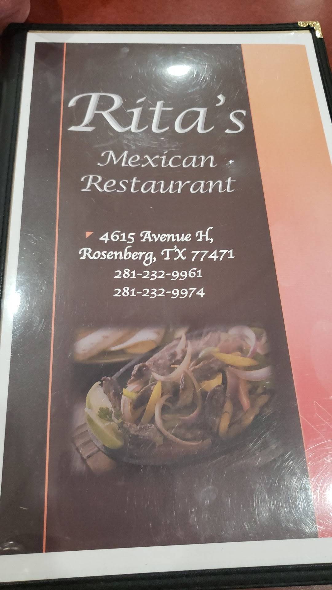 Menu at Rita's Mexican Restaurant, Rosenberg