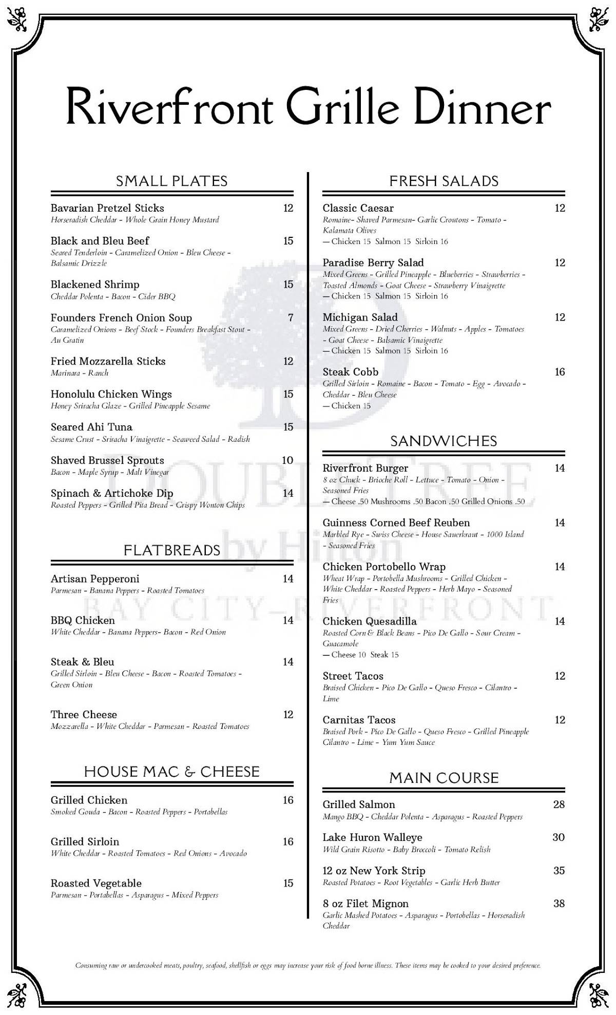Menu at Riverfront Grille and Lounge restaurant, Bay City