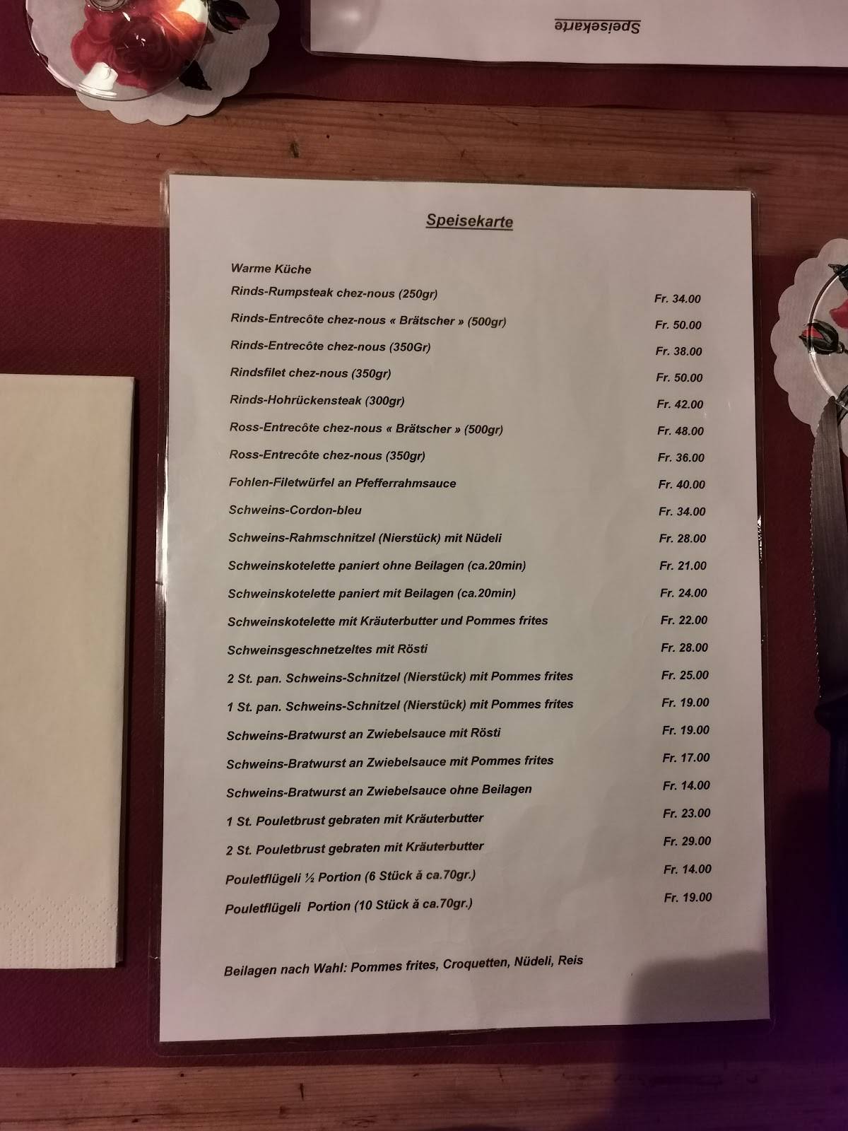 Speisekarte von Restaurant Rössli Limpach, Limpach, Bürenstrasse 1