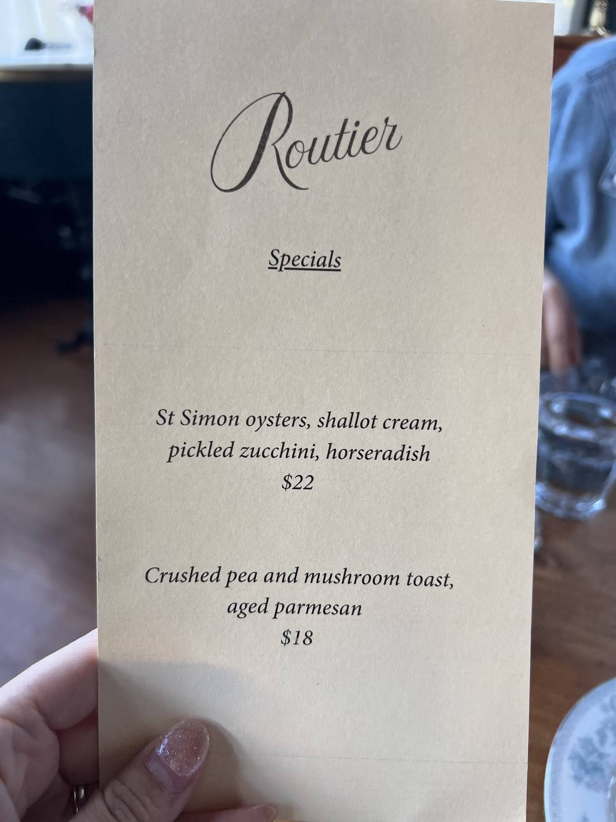 Menu at Routier restaurant, San Francisco