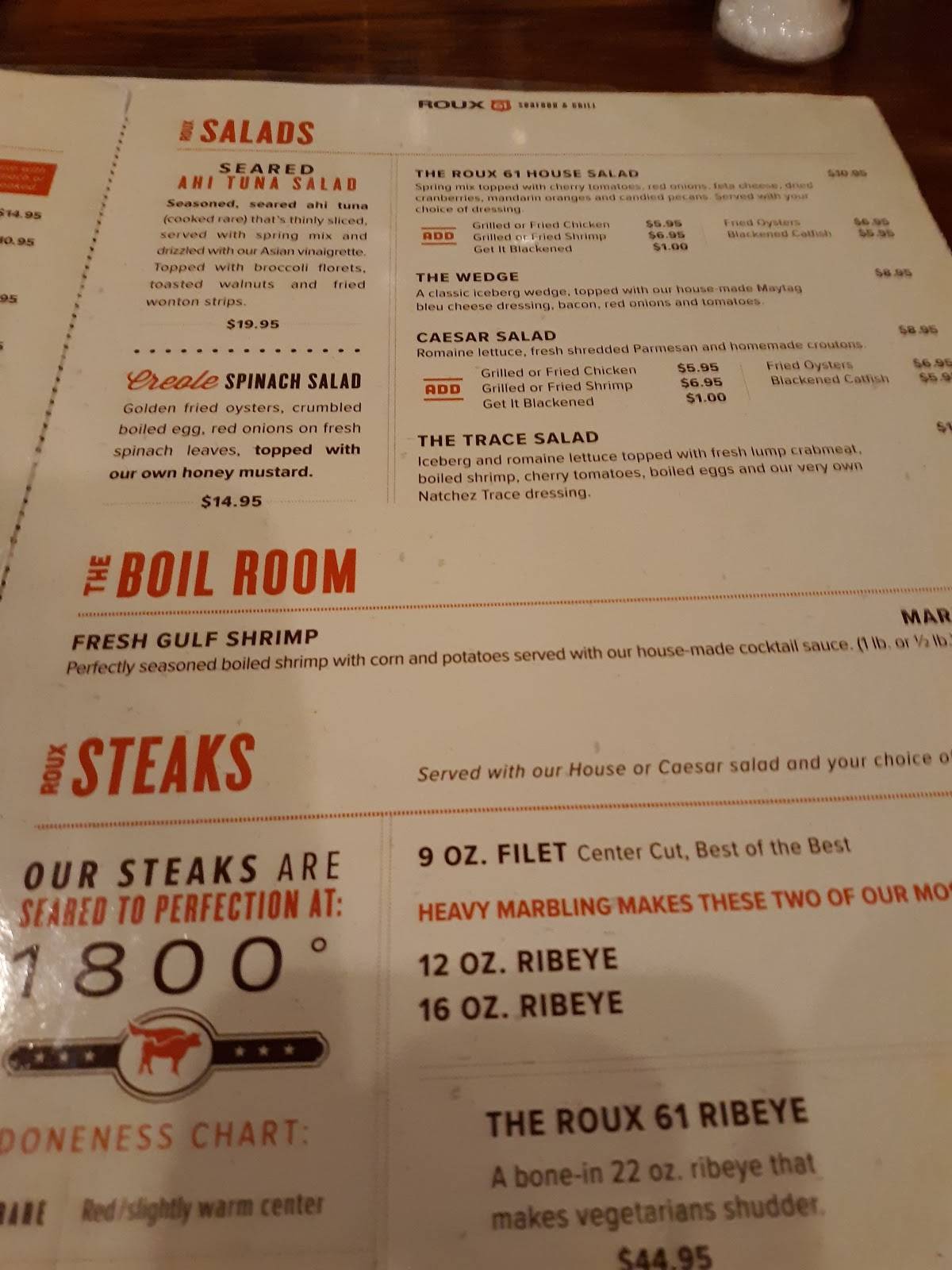 Menu at Roux 61 Seafood & Grill restaurant, Baton Rouge