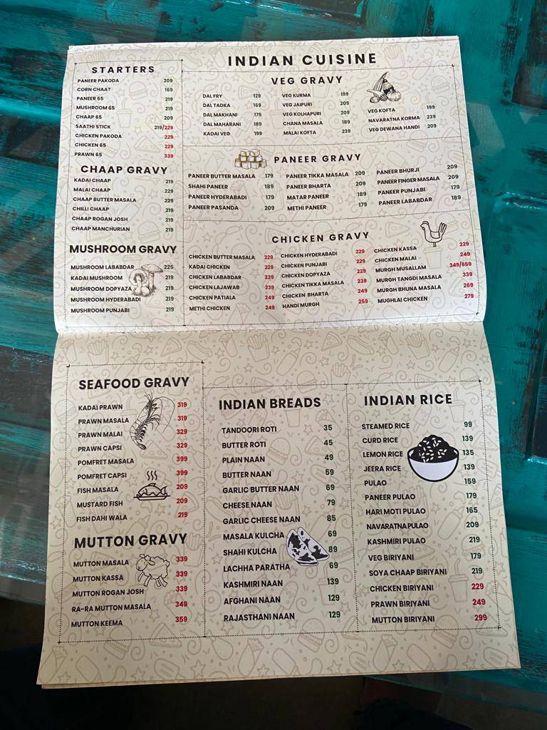 Menu at SKYFALL, Cuttack