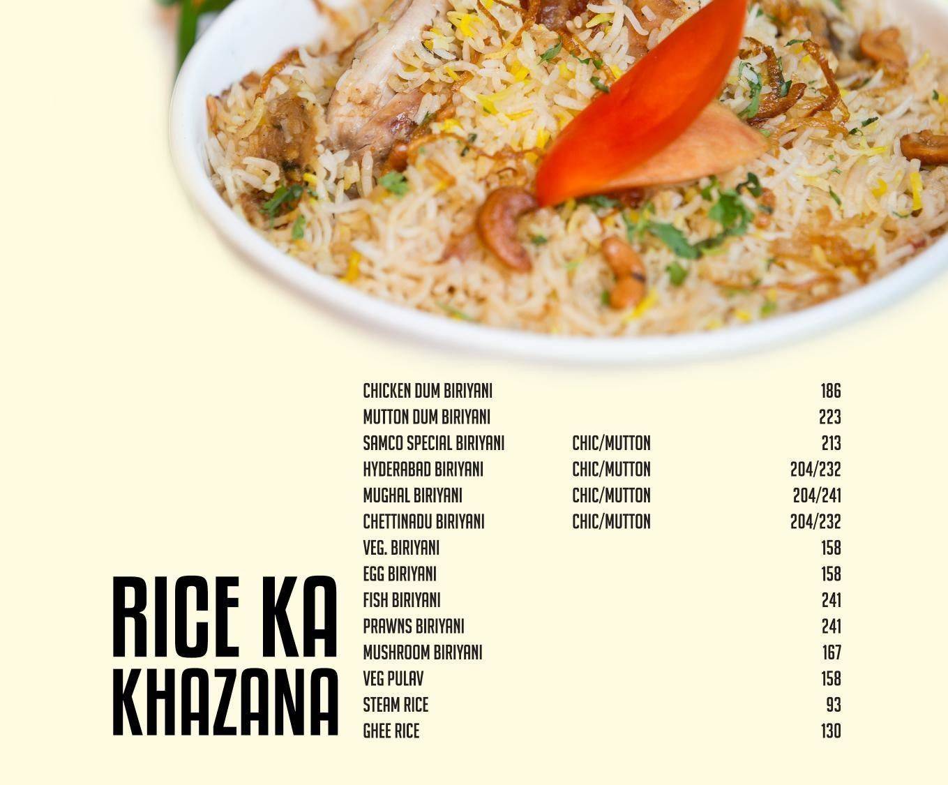Menu at Samco Restaurant Velachery, Chennai, New No. 33