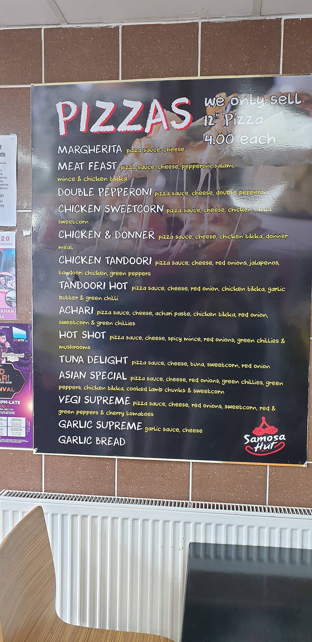 Menu at Samosa Hut Burnley restaurant, Burnley