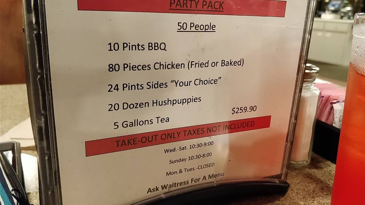 Menu at Sandpiper Buffet restaurant, Fayetteville