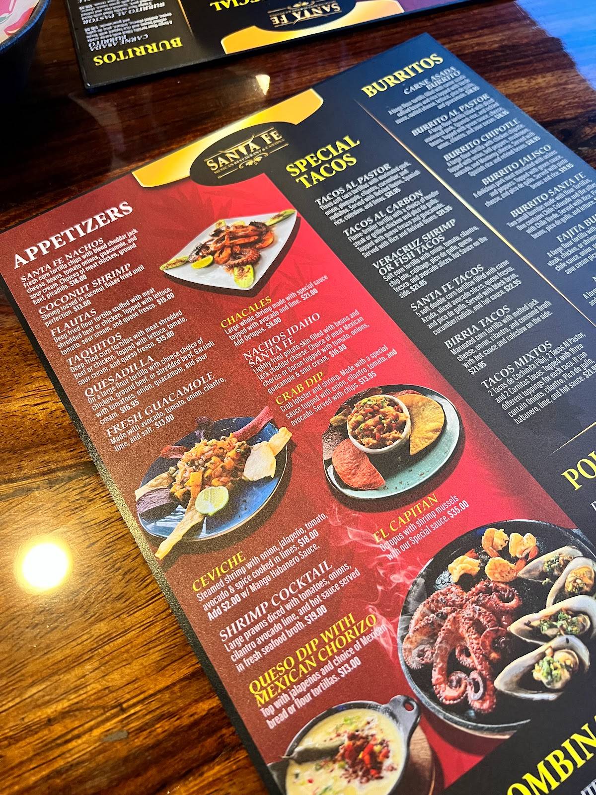 Menu at Santa Fe Mexican Restaurant & Cantina, Wilsonville