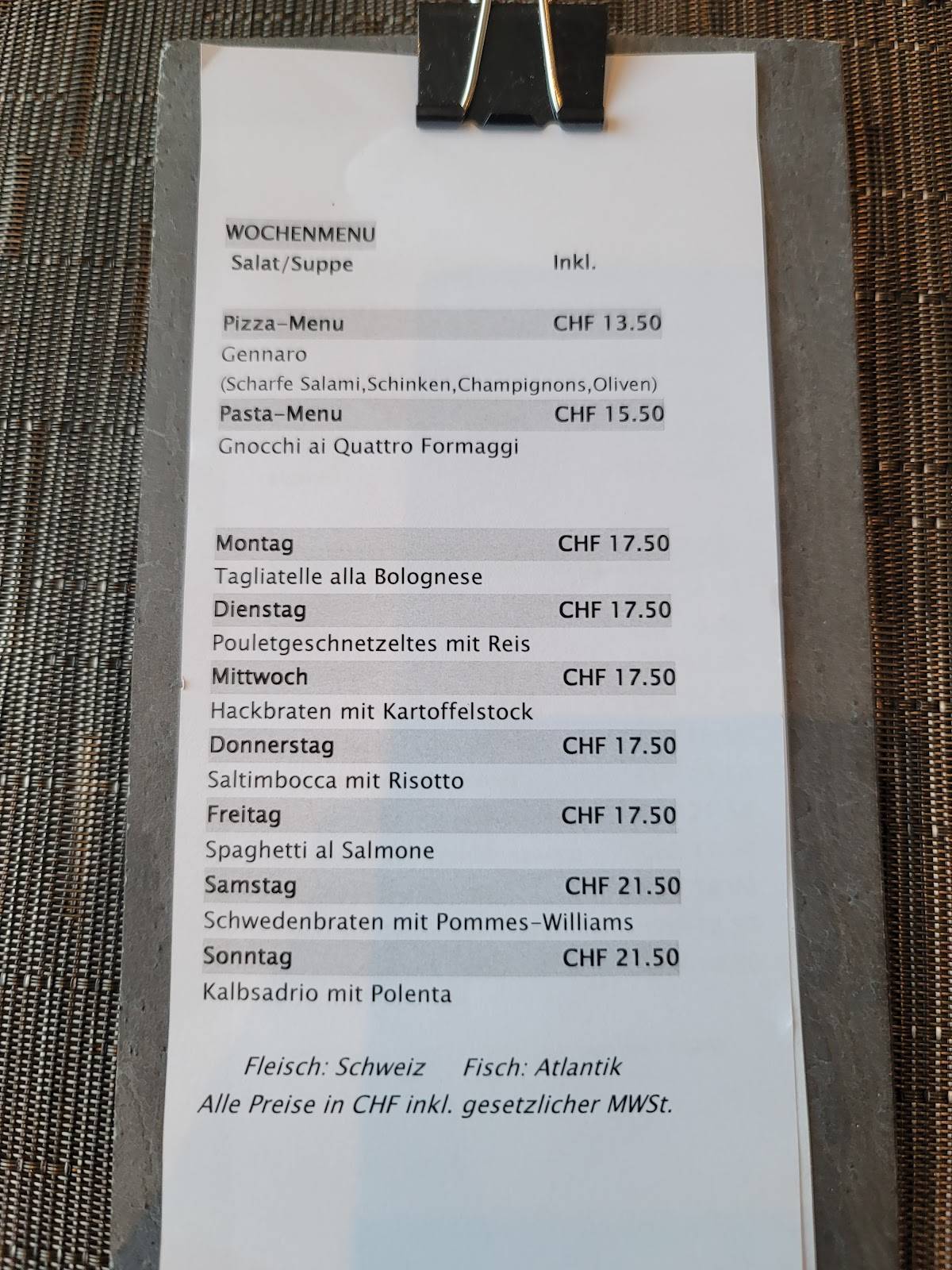 Speisekarte von Restaurant Sasso, Stein
