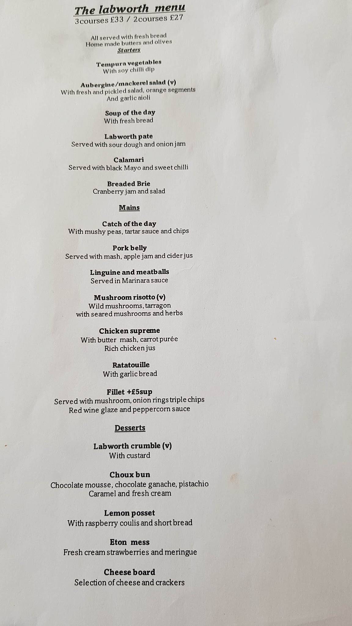 Menu at Labworth Cafe, Canvey Island