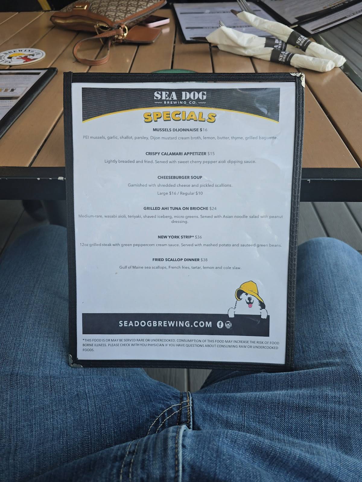 Menu at Sea Dog Brewing Co restaurant, Bangor