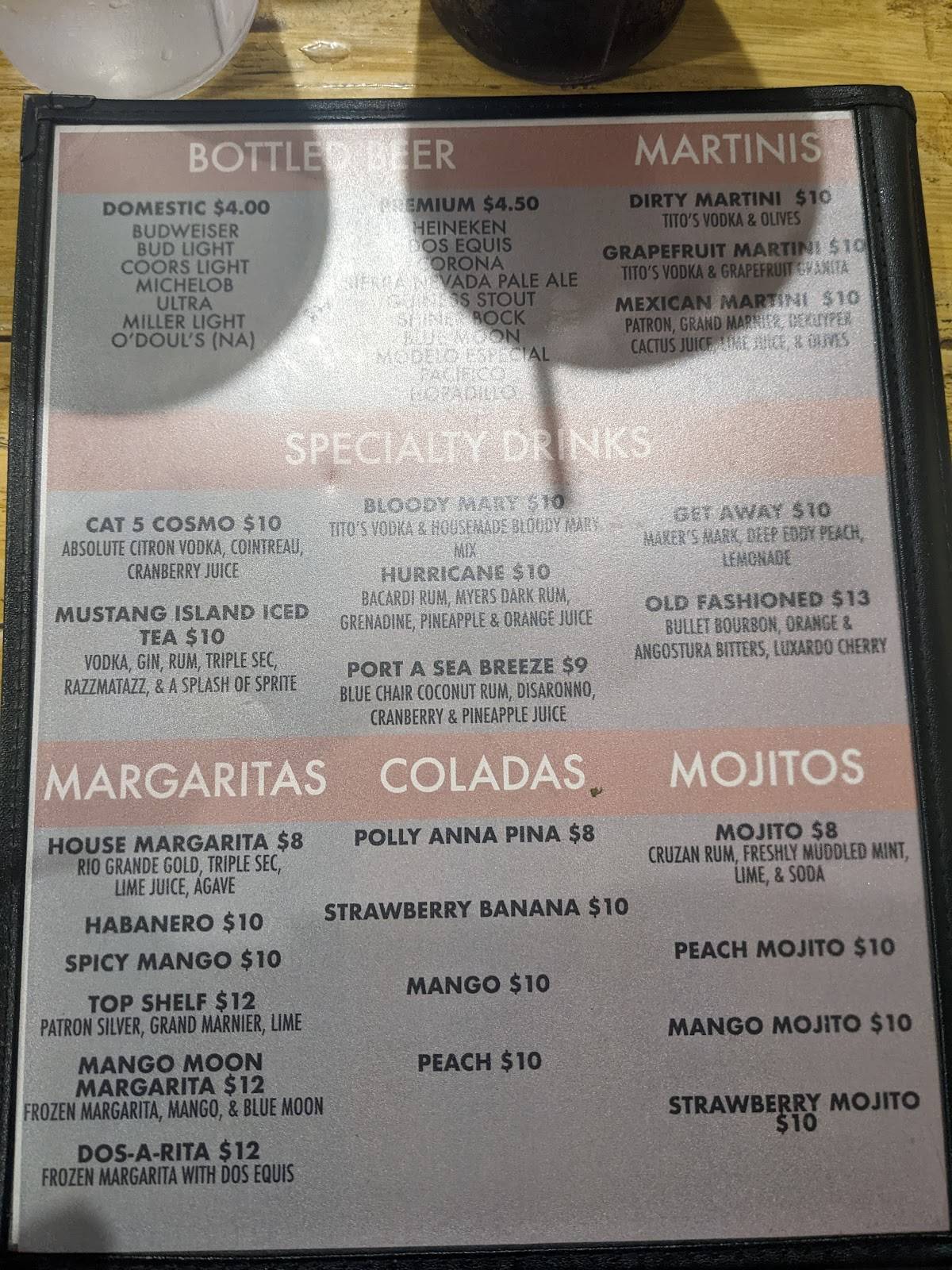 Menu at Seafood & Spaghetti Works restaurant, Port Aransas