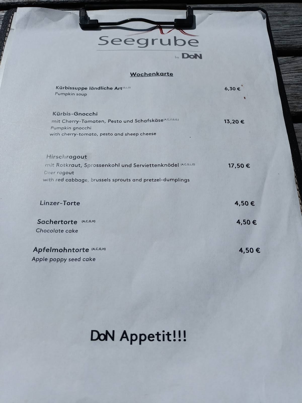 Speisekarte von Restaurant Seegrube, Innsbruck
