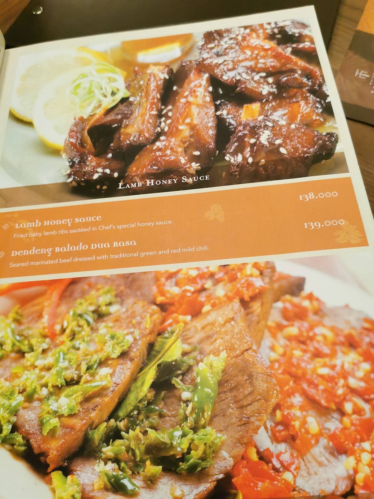 Menu at Seribu Rasa restaurant, Jakarta, Plaza Indonesia
