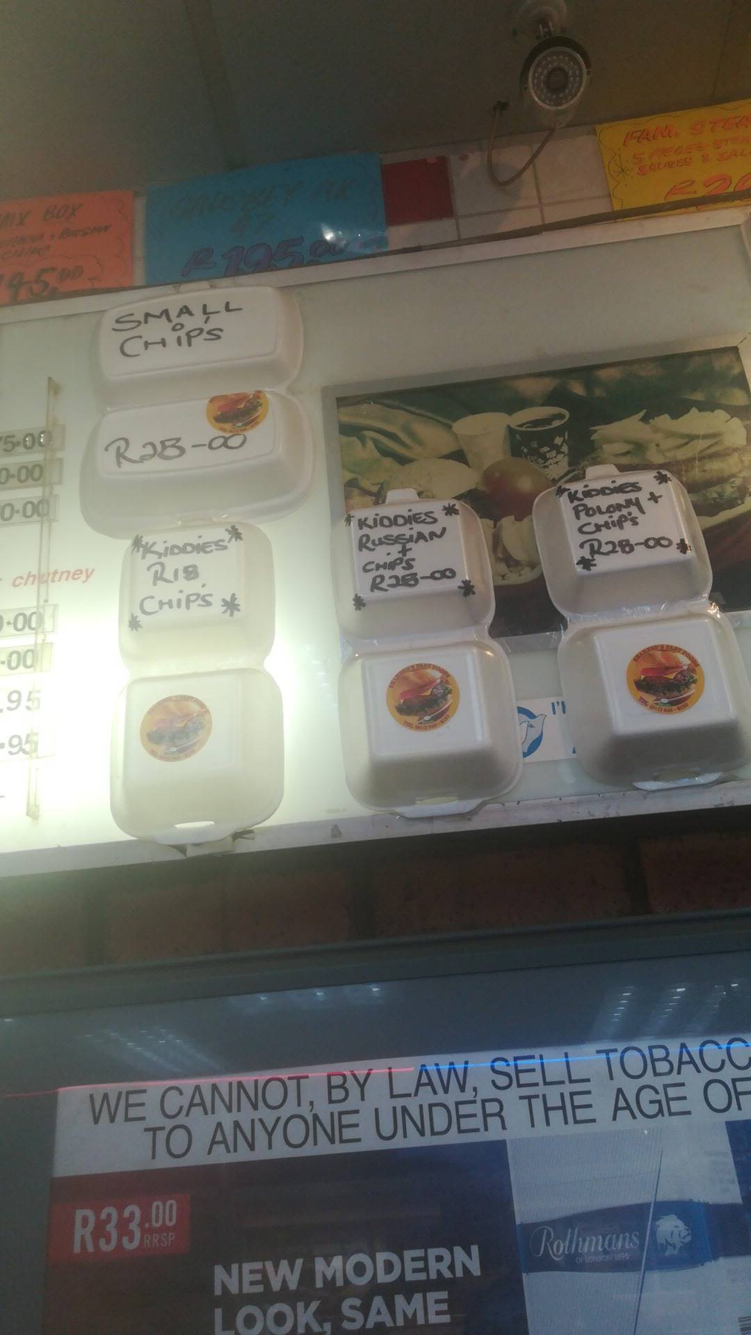 Menu at Shaheed's Grab and Go restaurant, Johannesburg