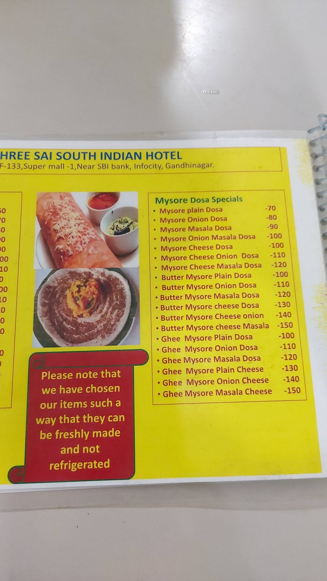 Menu at Shree Sai South indian Hotel (Andhra Mess), Gandhinagar