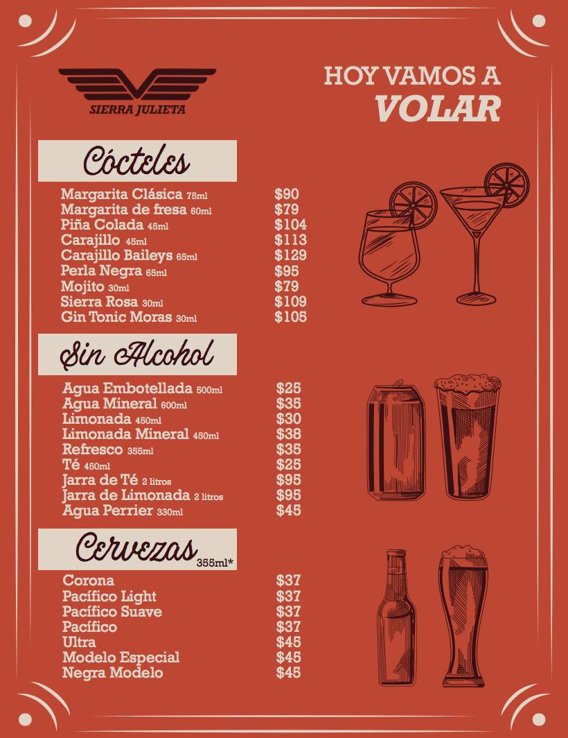 Menu at Sierra Julieta Restaurant Bar, Culiacán