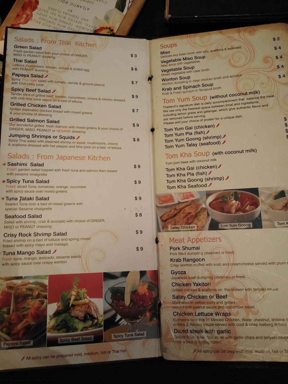 Menu at Silver Spoon Thai and Sushi restaurant, Miami Lakes