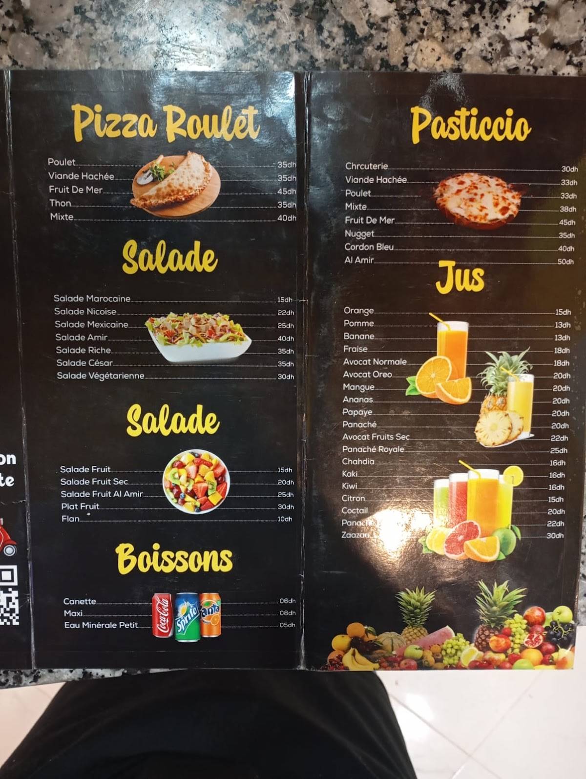 Menu au Snack Al Amir سناك الأمير restaurant, Casablanca