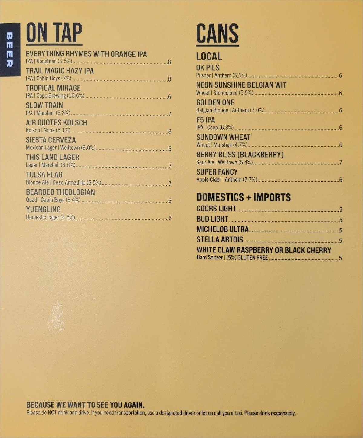 Menu at Society Burger restaurant, Broken Arrow